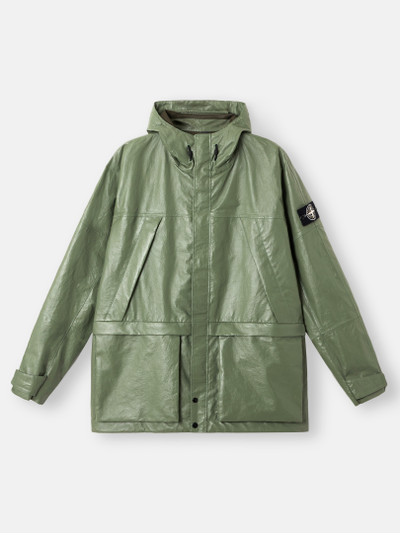 Sage Green 0100002 LIGHT LEATHER ORGANZA Hooded jacket with Sage Green 0100002 LIGHT LEATHER ORGANZA Hooded jacket with