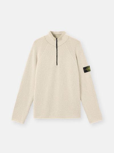 Ivory Half-zip jumper with vanisé rib texture 5100024 VANISÉ FULL RIB ...
