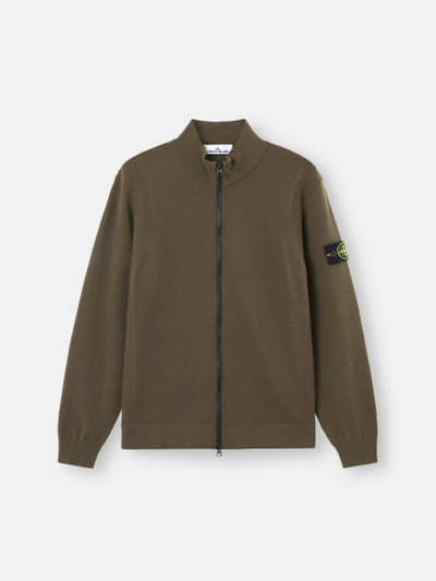 Military Green Zip-up jumper with stand collar and reverse stitch ...